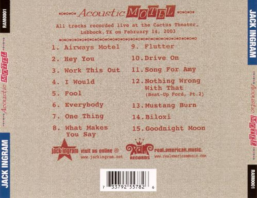 Jack Ingram Acoustic Motel : Back | CD Covers | Cover Century | Over 1. ...